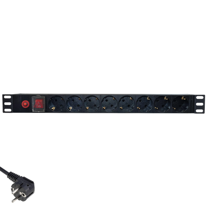 Priză de rack 19 inch, PDU 1U, 8 posturi Schuko, Eco Xcab