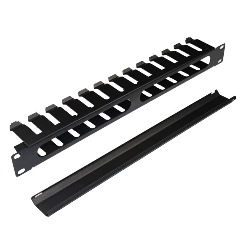 Organizator de cabluri cu degete și capac, orizontal, 1U, Xcab